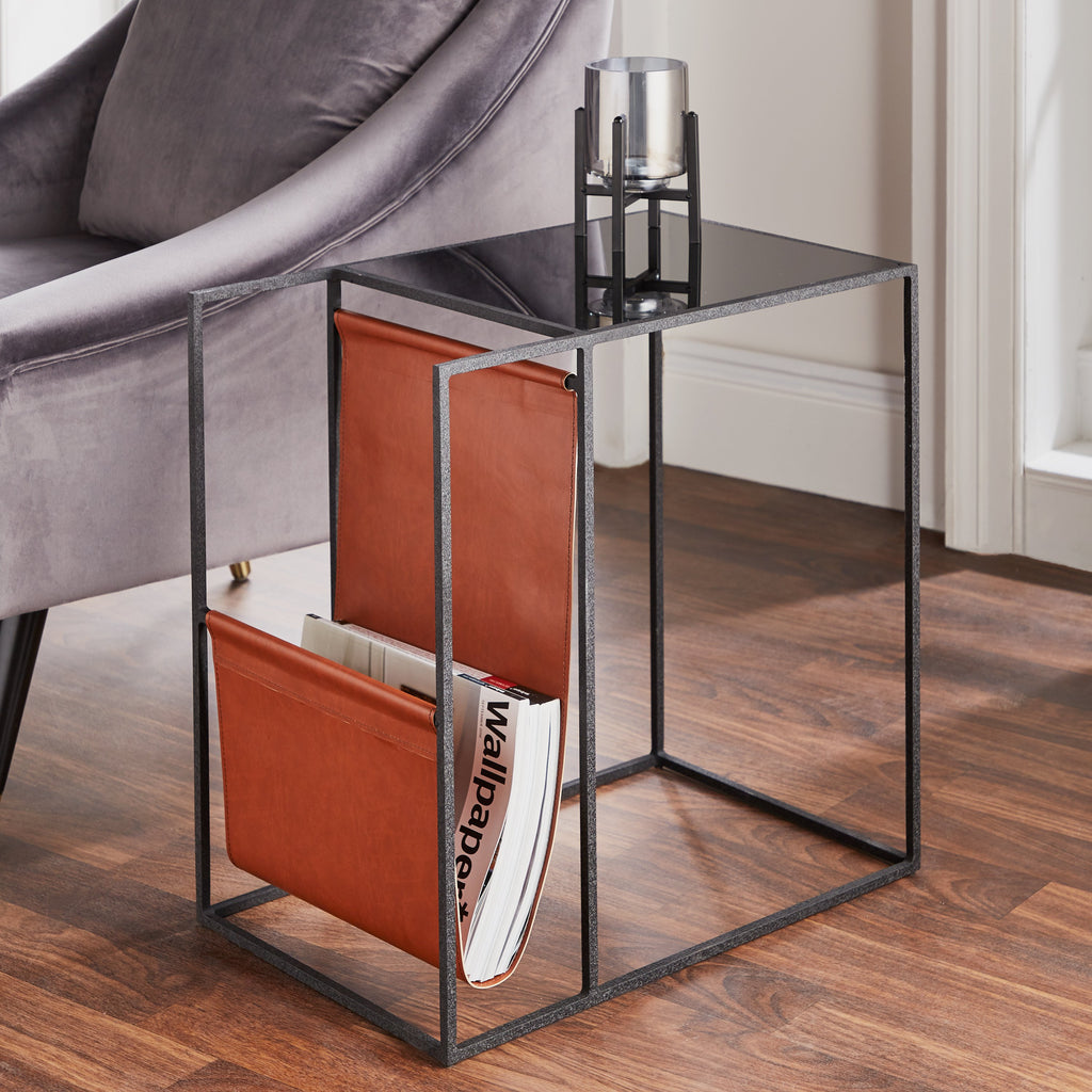 Leather Magazine Holder Side Table